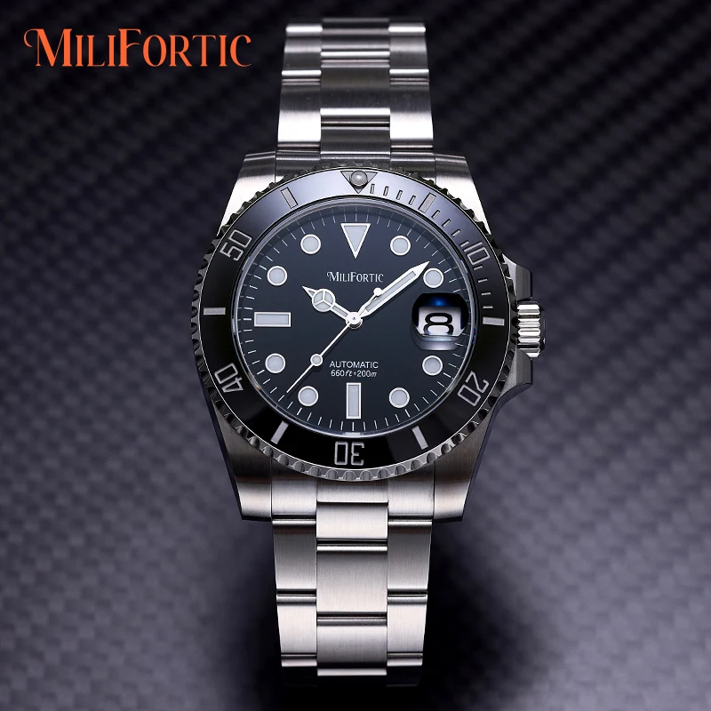Milifortic 40mm Dive Watches Man D100 Sunburst Enamel Dial 200M ...