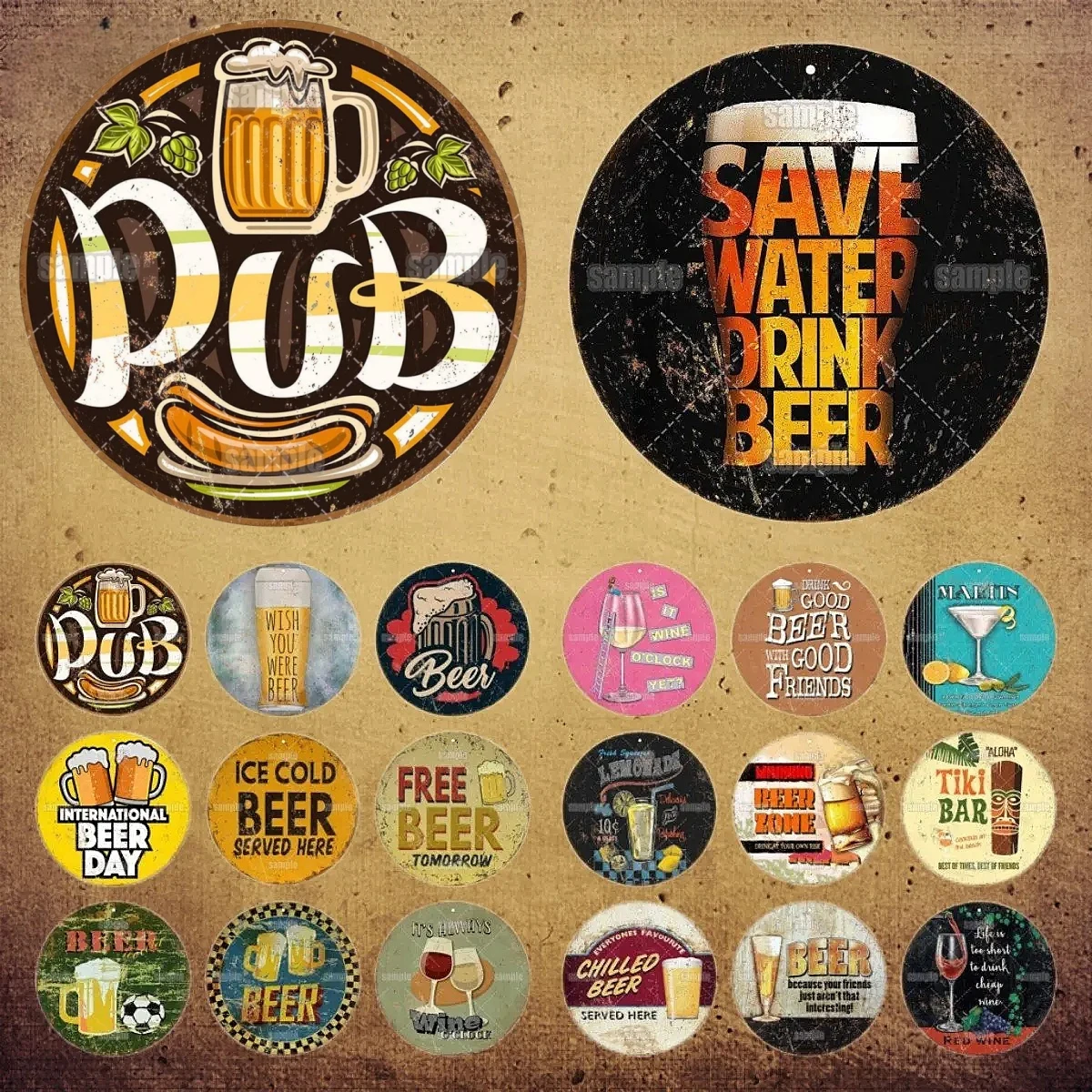 Vintage-Drink-Beer-Wooden-Sign-Retro-Round-Plaque-Sign-Alcohol-Drinker ...