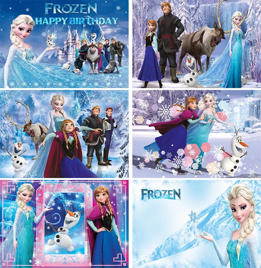 Disney Frozen Elsa Anna Backdrop Girls Birthday Party Background Snow ...