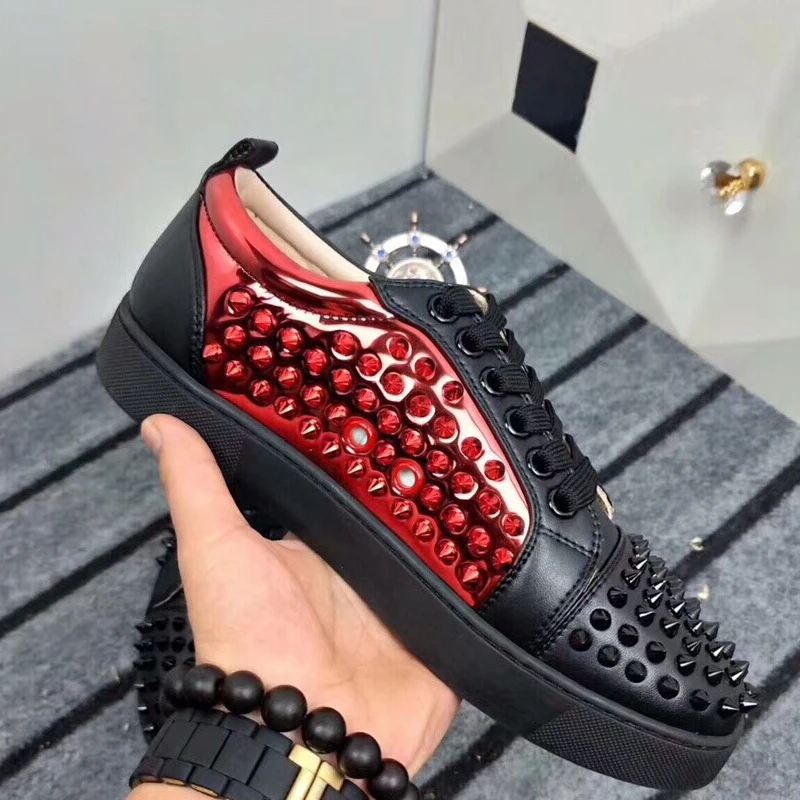 Men-s-shoes-low-top-red-bottom-cowhide-rivet-nails-breathable-women-s ...