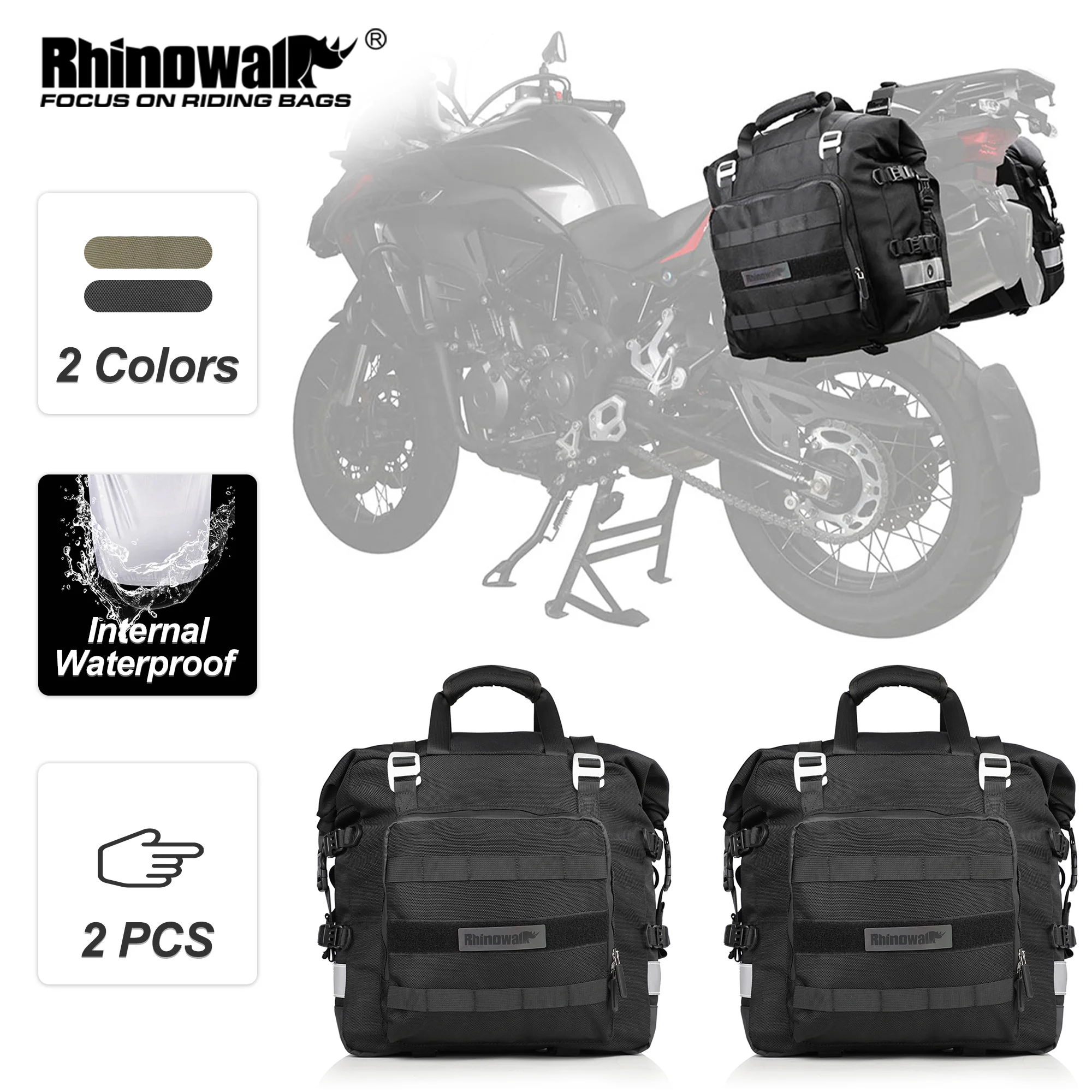 Rhinowalk Motorcycle Side Bag 2-Piece 20L Motorbike Pannier Saddlebag ...
