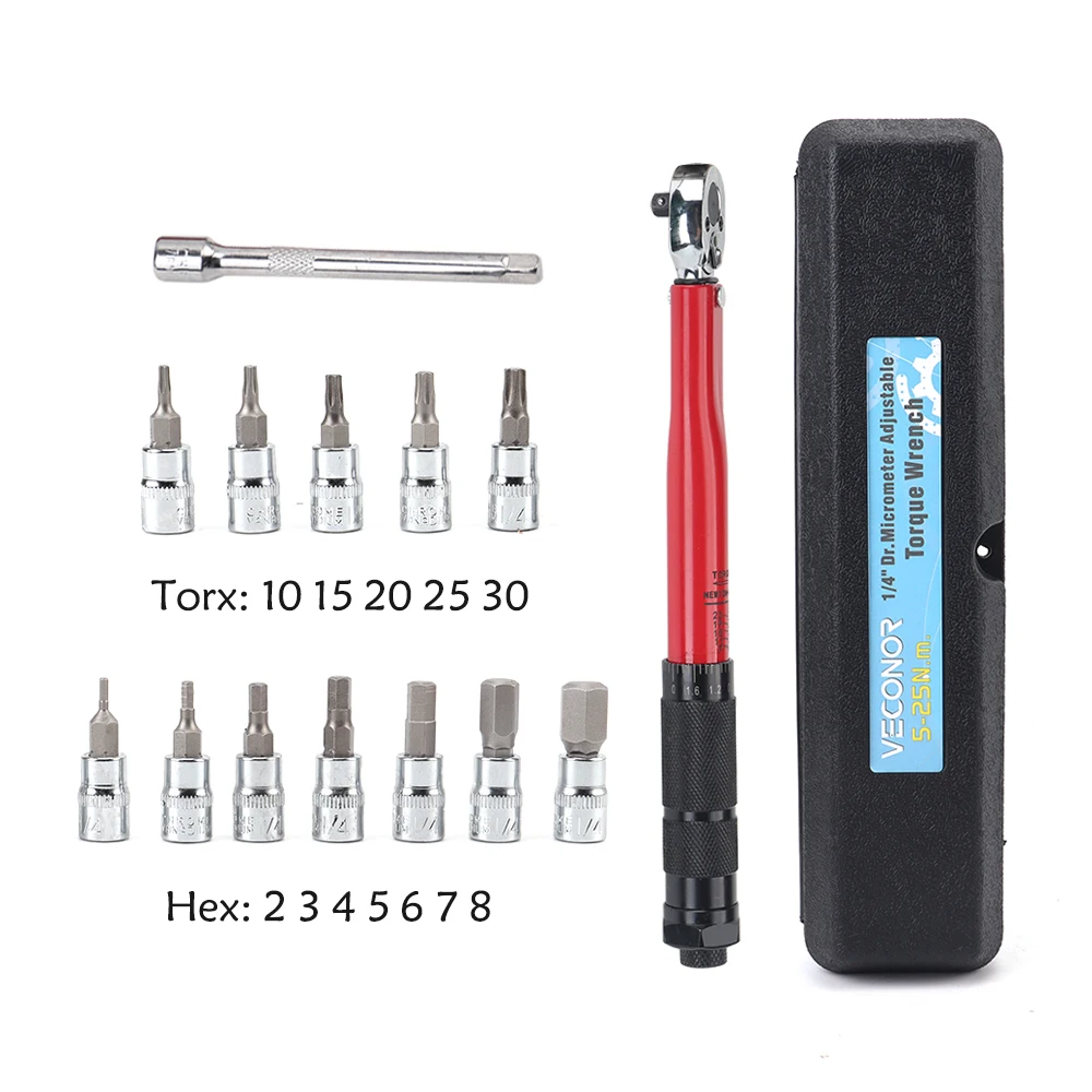 Torque Wrench Set 1/4 Inch Drive 5-25N.m with Torx Hex Socket Drill ...