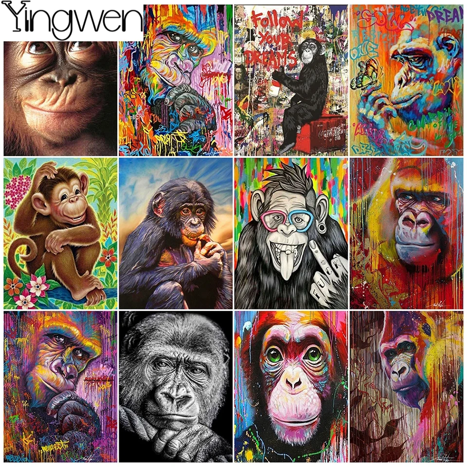 5D-Diamond-Painting-Monkey-Gorilla-Animals-Diamond-Embroidery-Mosaic ...