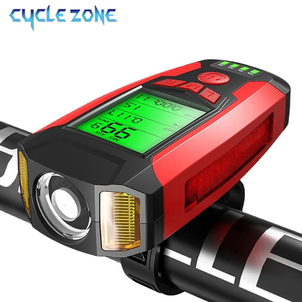 5 In 1 Bike Light With Bicycle Computer LCD Speedometer Odometer 5 ...