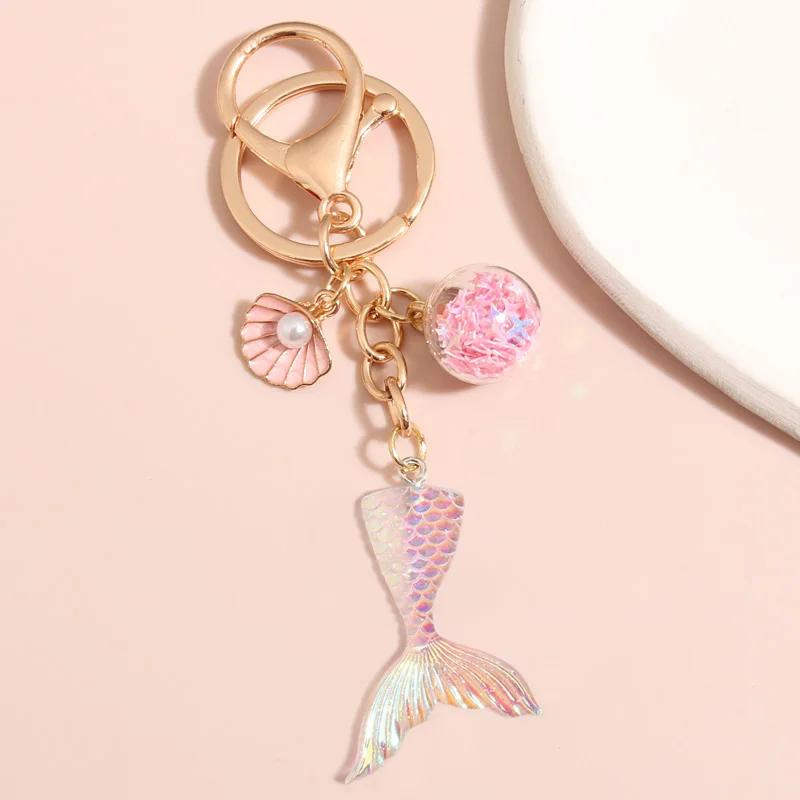 Sea-Keychain-Shell-Pearl-Mermaid-Tail-Glass-Ball-Key-Ring-Fishtail-Key ...