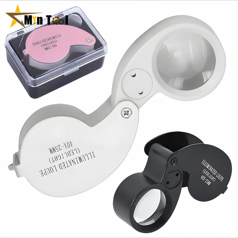 40X-25mm LED Illuminated Jewelers Loupe Magnifier With Light Diamond ...