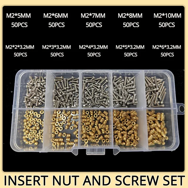 M1.4 M1.6 M2 M2.5 Brass Insert Nut and 304 Stainless Steel Screw Set Heat Hot Melt Thread ...