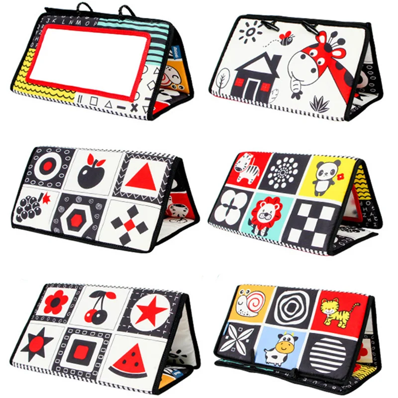 Tummy-Time-Toys-Baby-Mirror-Book-Black-White-Contrast-Baby-Development ...