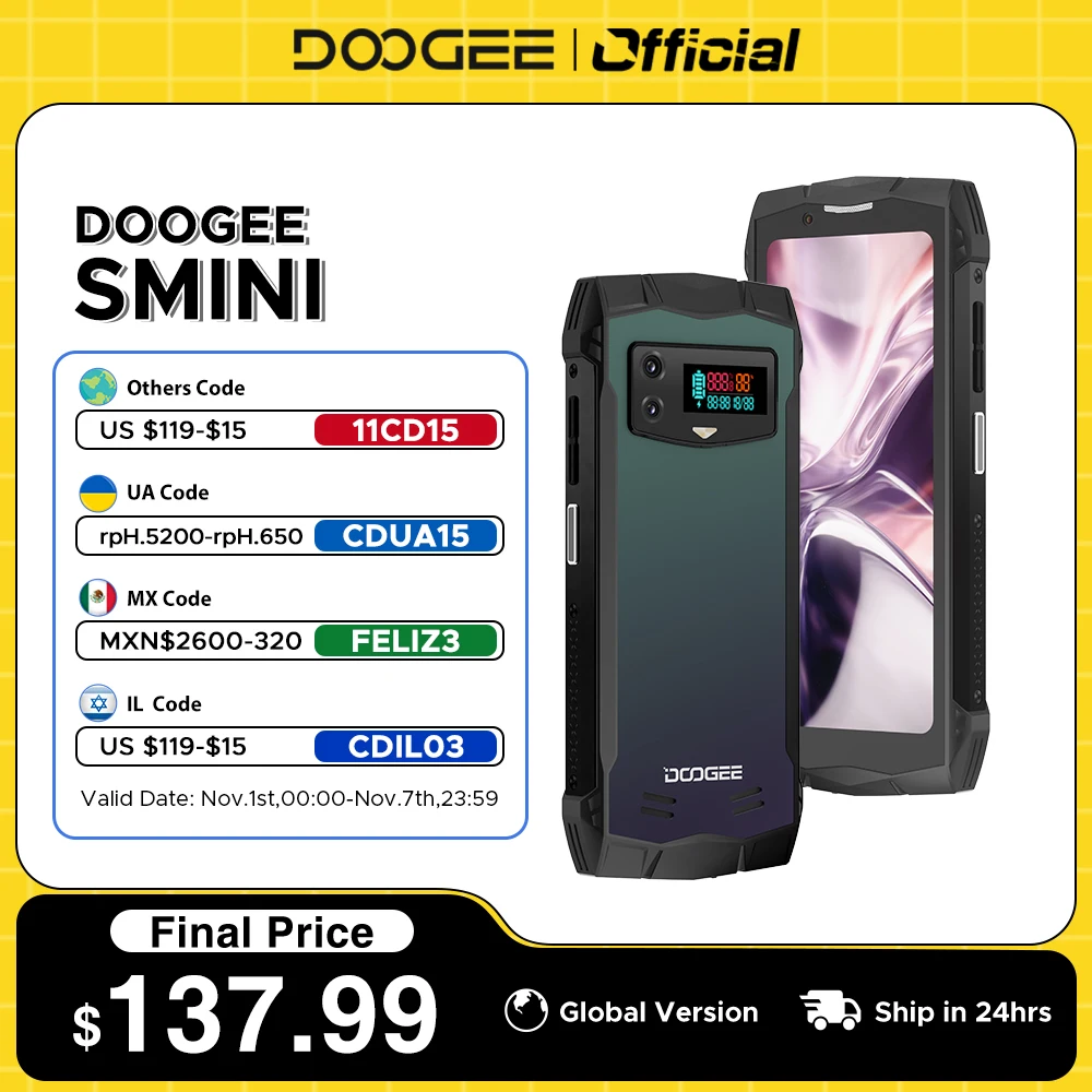 World-Premiere-DOOGEE-Smini-Rugged-Phone-4-5-qHD-Display-8GB-256GB ...