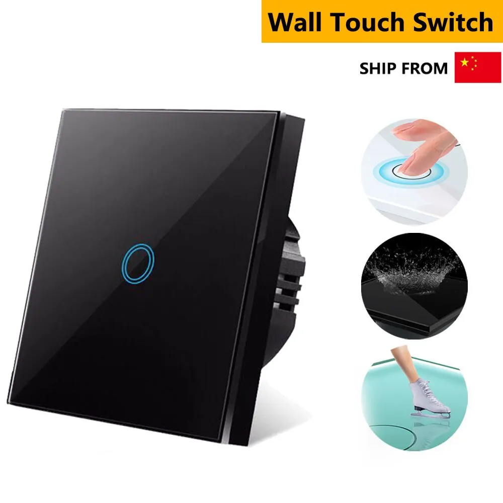 EU-Touch-Switch-AC100-240V-Tempered-Black-White-Crystal-Glass-Panel ...
