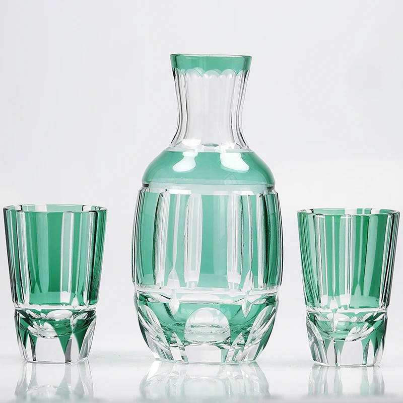Handmade-Green-Cased-Glass-Sake-Barware-Sets-With-Edo-Kiriko-Bamboo ...