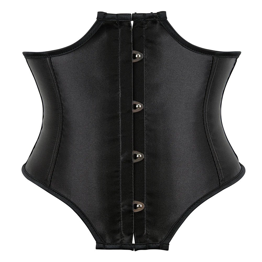Underbust-Corset-Stain-Black-Short-Waist-Bustier-Steampunk-Slimming ...