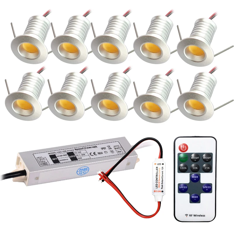 12V Mini LED Spotlight Downlight 1W Dimmable Ceiling Light Group Remote ...
