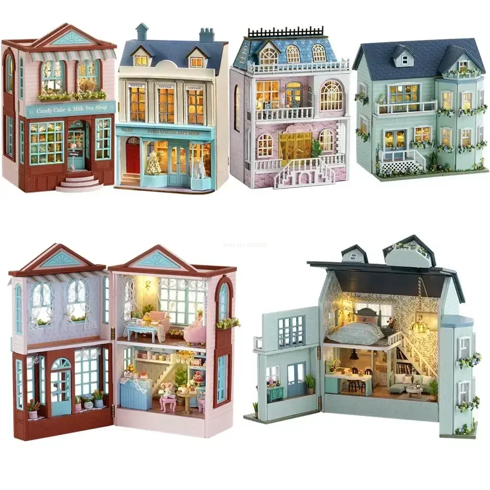 New Diy Wooden Miniature Building Kit Doll Houses With Furniture ...