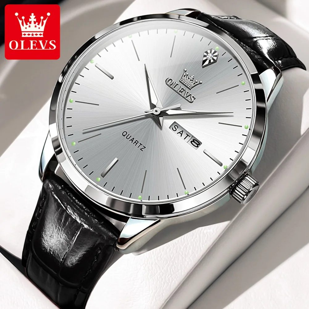 OLEVS-Relógio Quartz Masculino, Relógio de Pulso em Couro, Big Dial ...