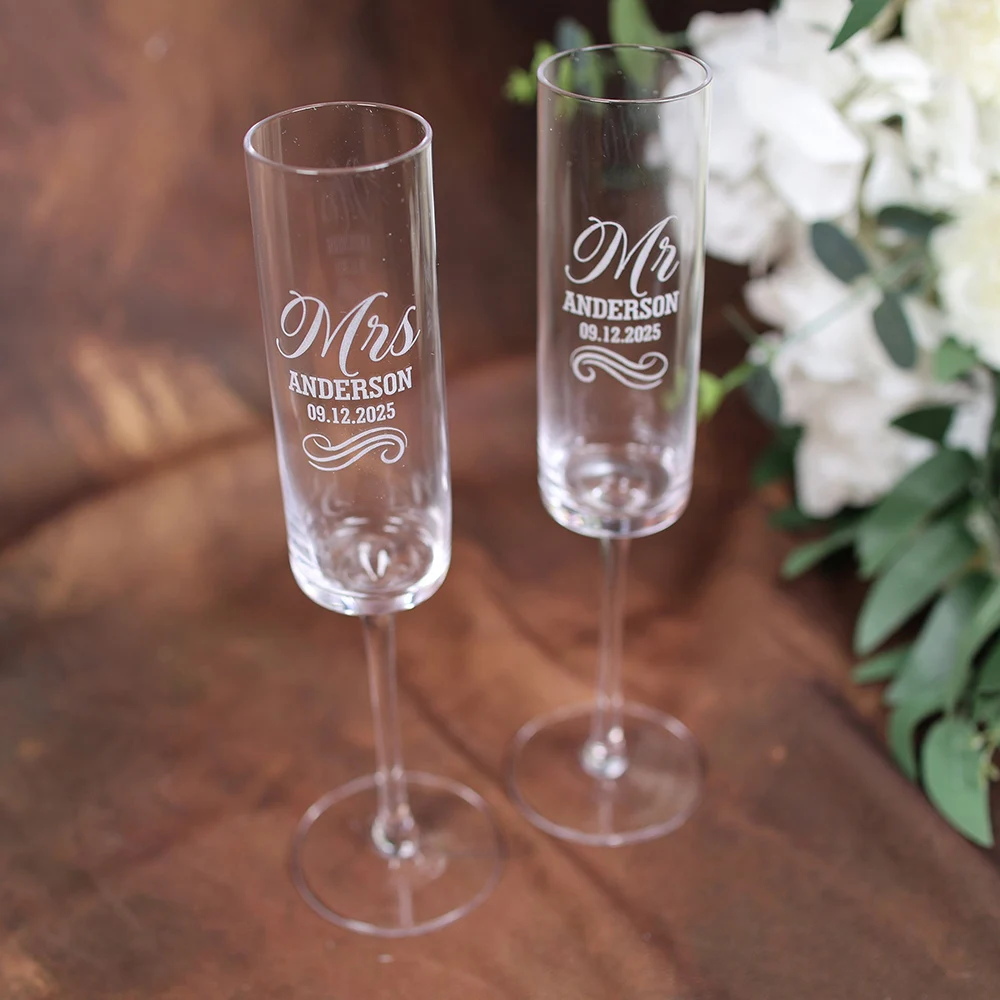 Custom Set of 2pcs Wedding Champagne Glasses Bride and Groom Modern ...