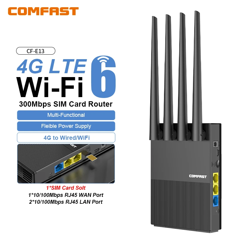comfast WiFi6 4G LTE Cat.4 SlM Card wireless Router 300Mbps 2.4G 4 ...
