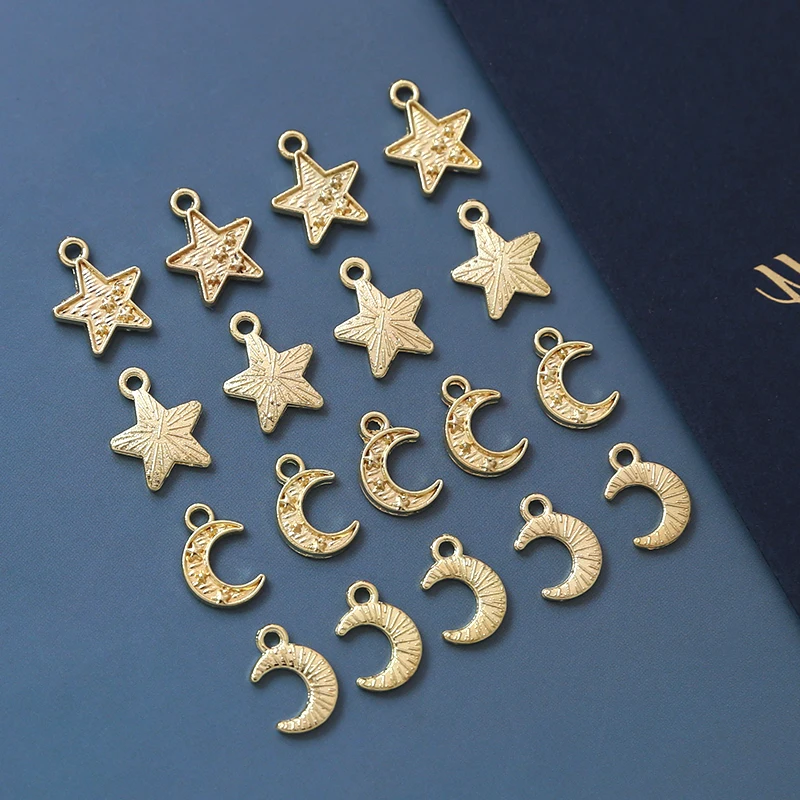 10 Pieces Alloy Stars Moon Pendant Diy Jewelry Discovery Necklace ...