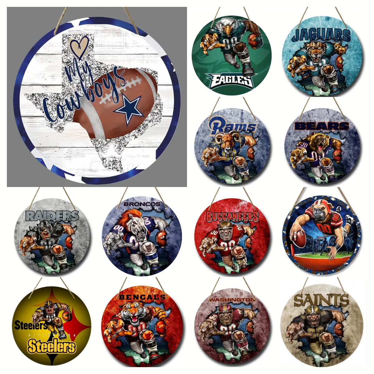 American Football Round Wooden Sign,home Room Holiday Festivals Front ...