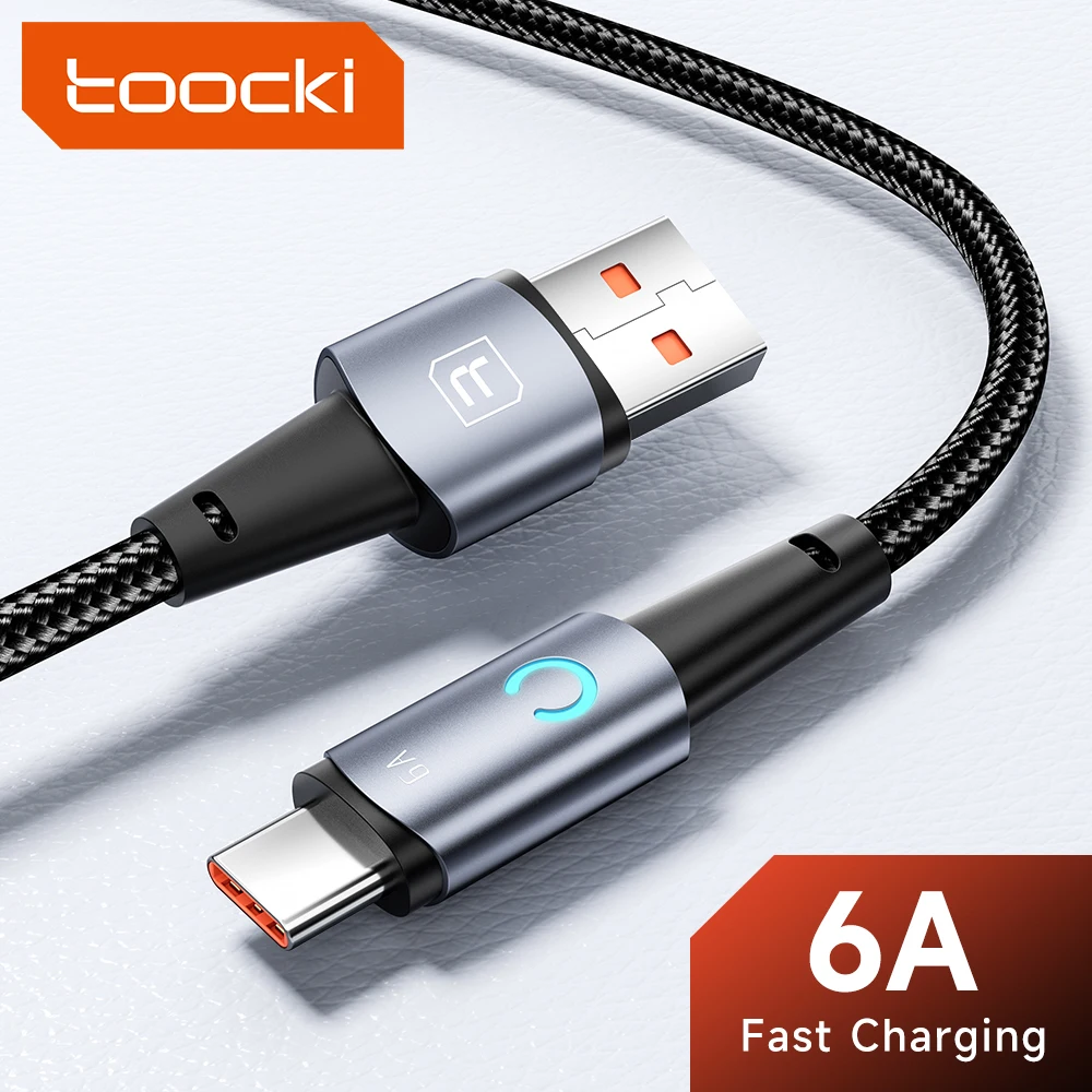 Toocki Cable de datos de carga rápida 6A, USB tipo C LED, 100W, para Huawei P40, P30, Mate 40 ...
