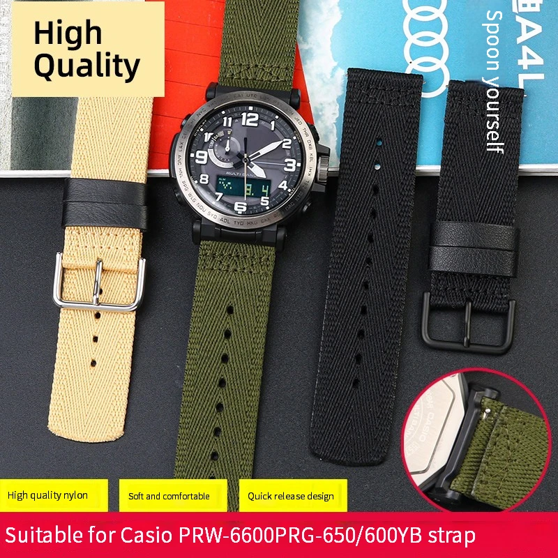24mm Nylon canvas Strap For Casio PROTREK Series GA2000 PRG-600 PRW ...