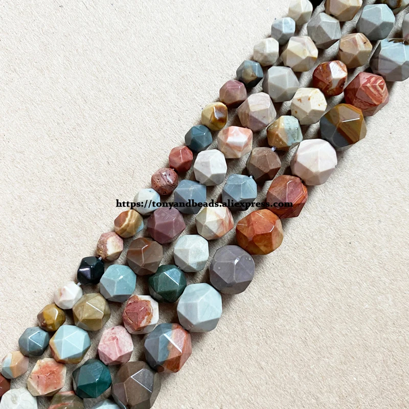 15" Natural Stone Big Cuts Faceted America Picture Jasper Round Loose ...