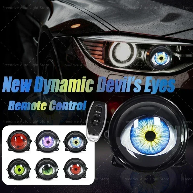 2PCS Devil Eyes LED Headlights Dynamic LED Car Headlight Motorcycle ...