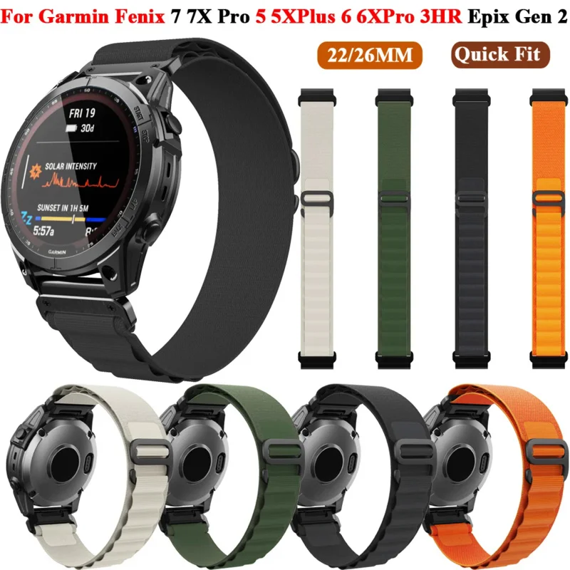 QuickFit-Hook-Loop-Nylon-22-26mm-Watchband-Strap-For-Garmin-Fenix-7X-7 ...