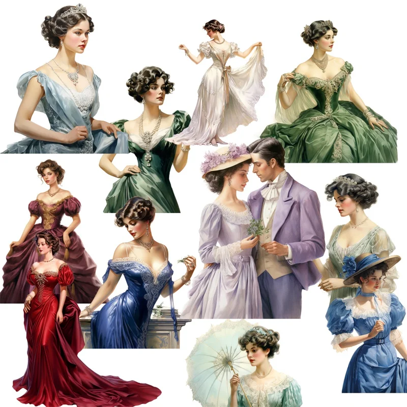 Stickers Hand-painted Vintage Victorian Palace Dress Ladies Gentlemen ...