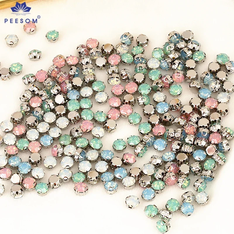Peesom-100Pcs-Ronde-Opaal-Strass-Met-3d-Klauw-Instellingen-Naaien-Op ...