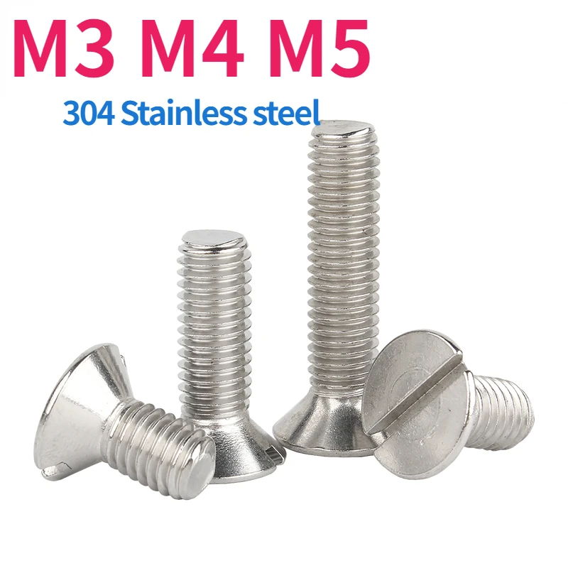 304-Stainless-Steel-M3-M4-M5-Countersunk-Head-Screws-Slotted-Bolts-With ...