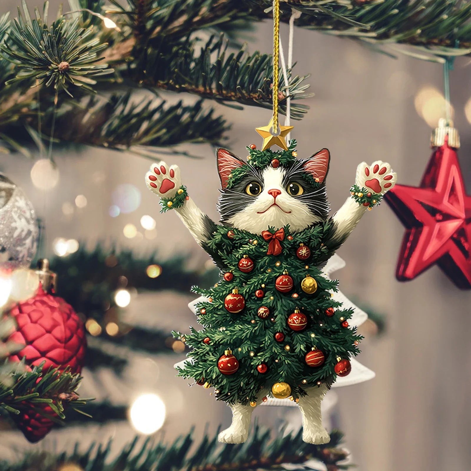 1PCS-Christmas-Tree-Pendants-Acrylic-Cute-Cat-Hanging-Ornaments-for ...