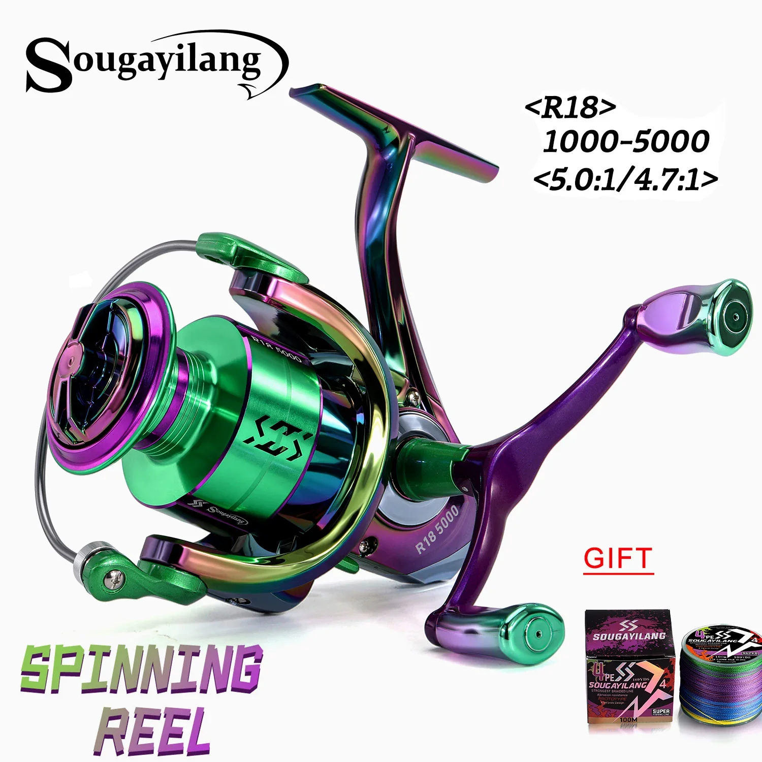 Sougayilang-Spinning-Reel-1000-5000Series-5-0-1-Gear-Ratio-Twin-Rocker ...