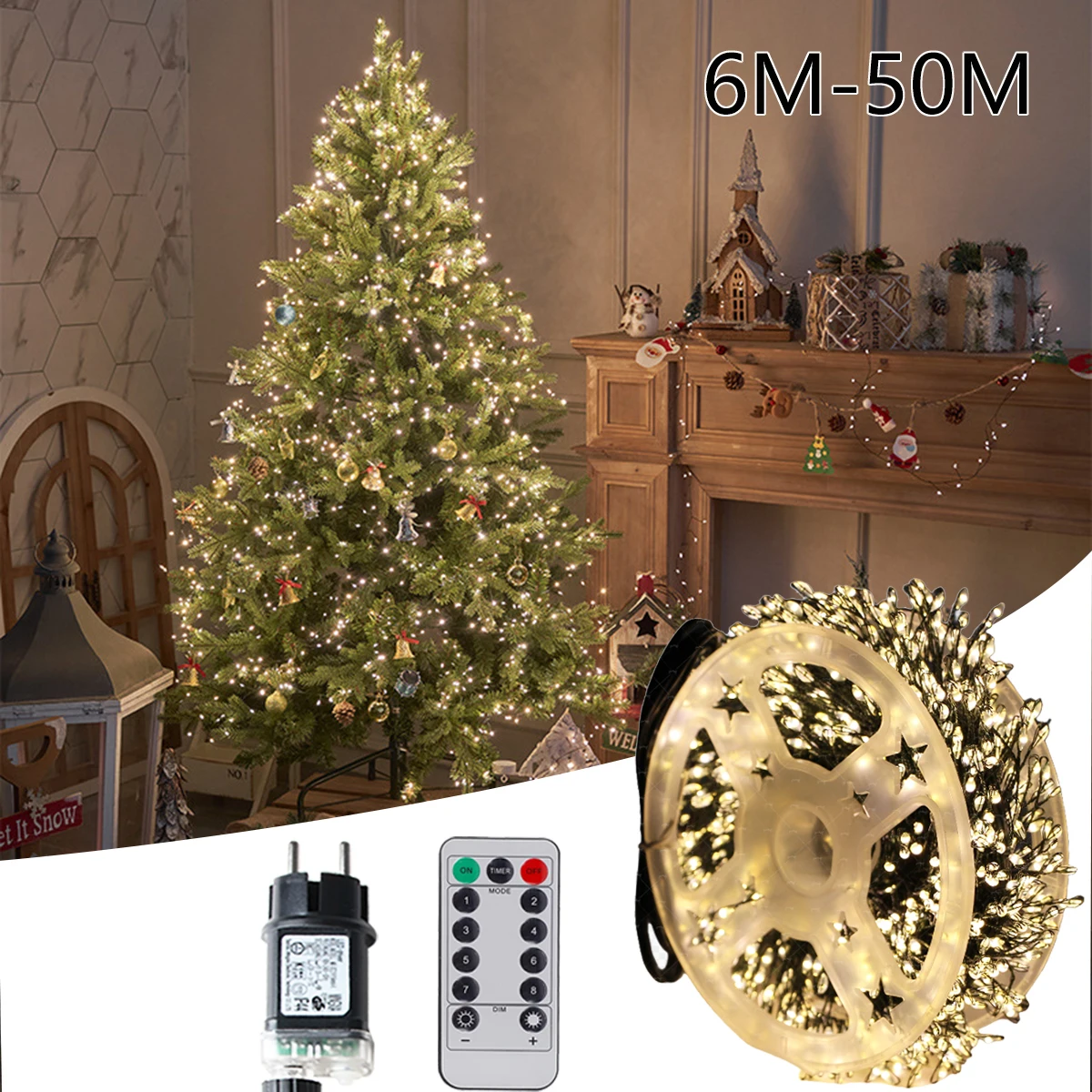 LED String Fairy Cluster Lights 6M-50M Green Wire Christmas Tree Lights ...