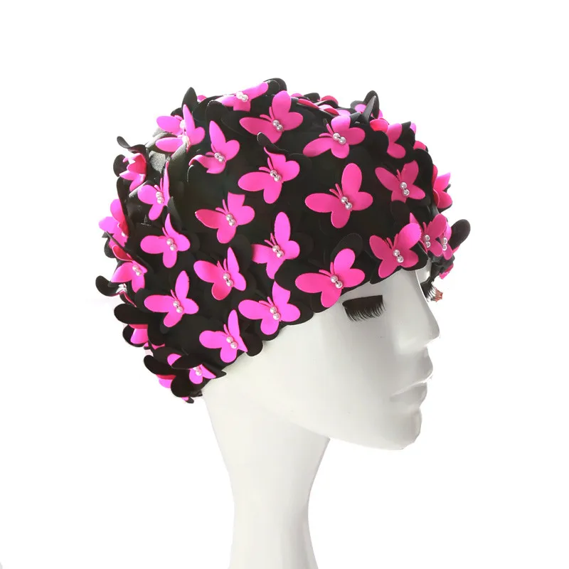 Summer-Women-Handmade-Beaded-Butterfly-Swimming-Cap-Girls-Beach ...