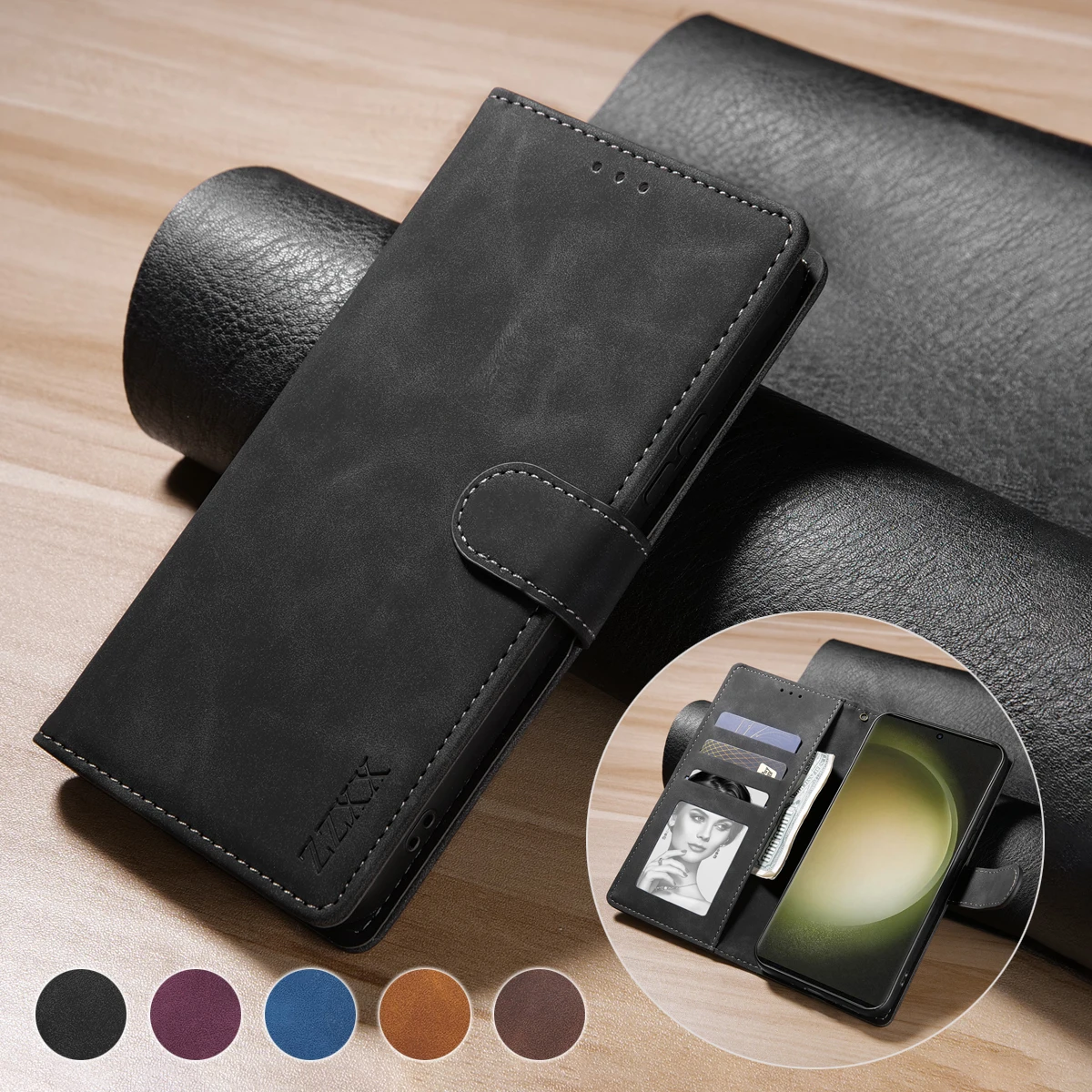 Leather Magnetic Flip Wallet Case with Card Slot and Stand Function for ...