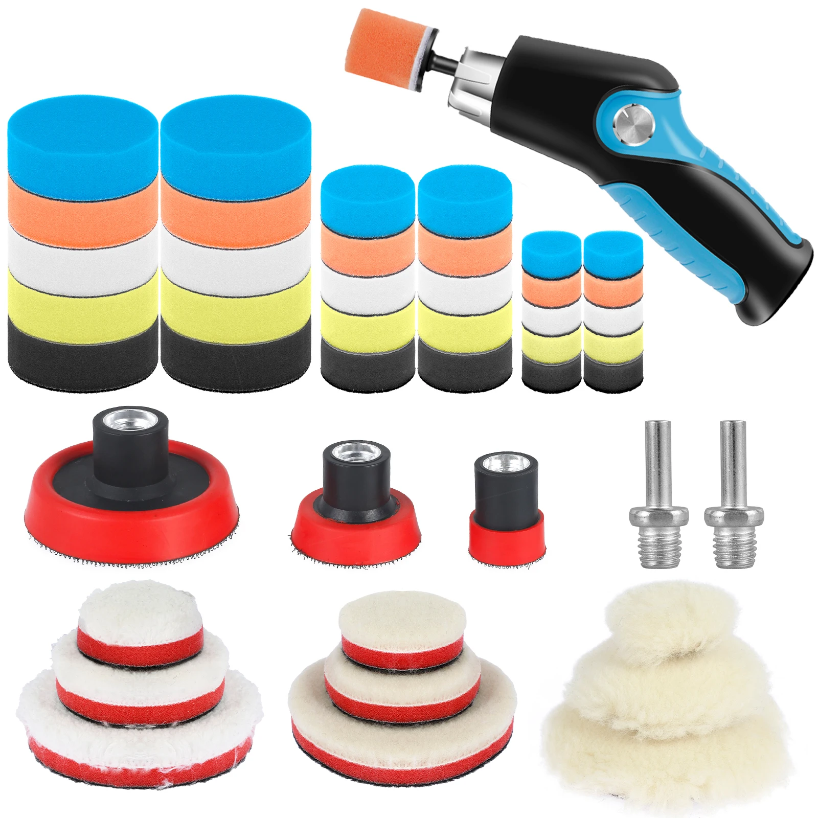 1/2/3inch Car Polishing Pad Kit 44Pcs Polishing Sponge Pads with M14 ...