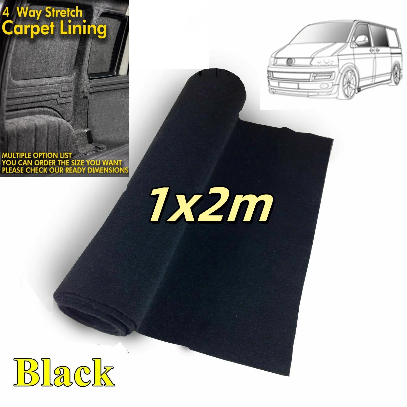 1x2m Camper Van Lining Carpet 4 Way Stretch VW T6 5 Transporter Caddy ...