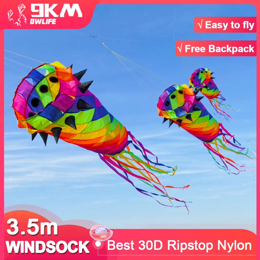 9KM-3-5m-Shaped-Kite-Line-Laundry-Spinning-Windsock-Super-Turbine-with ...