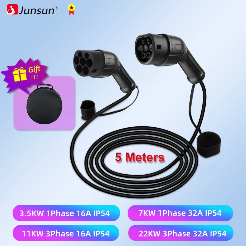 Junsun Câble de chargeur EV monophasé, type 2 à type 2, 16A, 32A, 240V ...