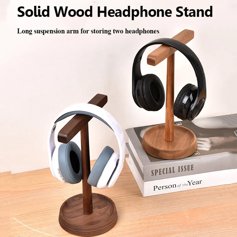 Wood-Headphone-Stand-AirpodsMax-Walnut-Wooden-Dual-Headphone-Holder ...