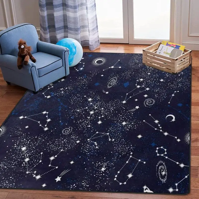 Star Sky Print Area Rugs Space Galaxy Flannel Carpet Anti-slip Washable ...