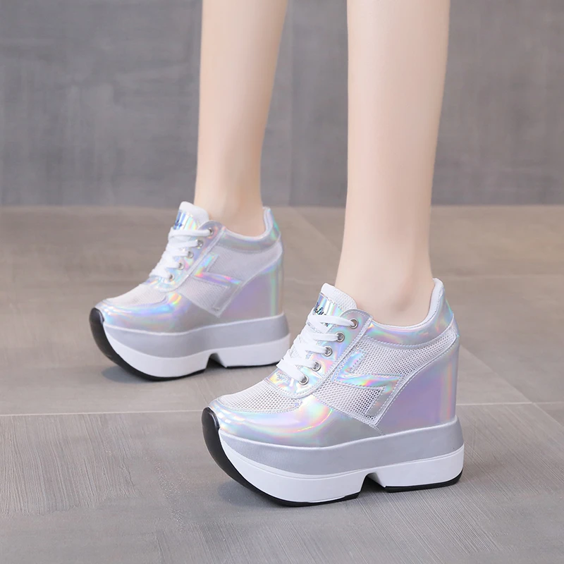 Fashion White Mesh Sneakers Women's High Platform Casual Shoes Height ...