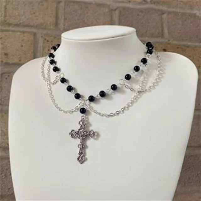 Victorian Gothic Cross Rosary Necklace With Chain Charm Handmade Sacred ...