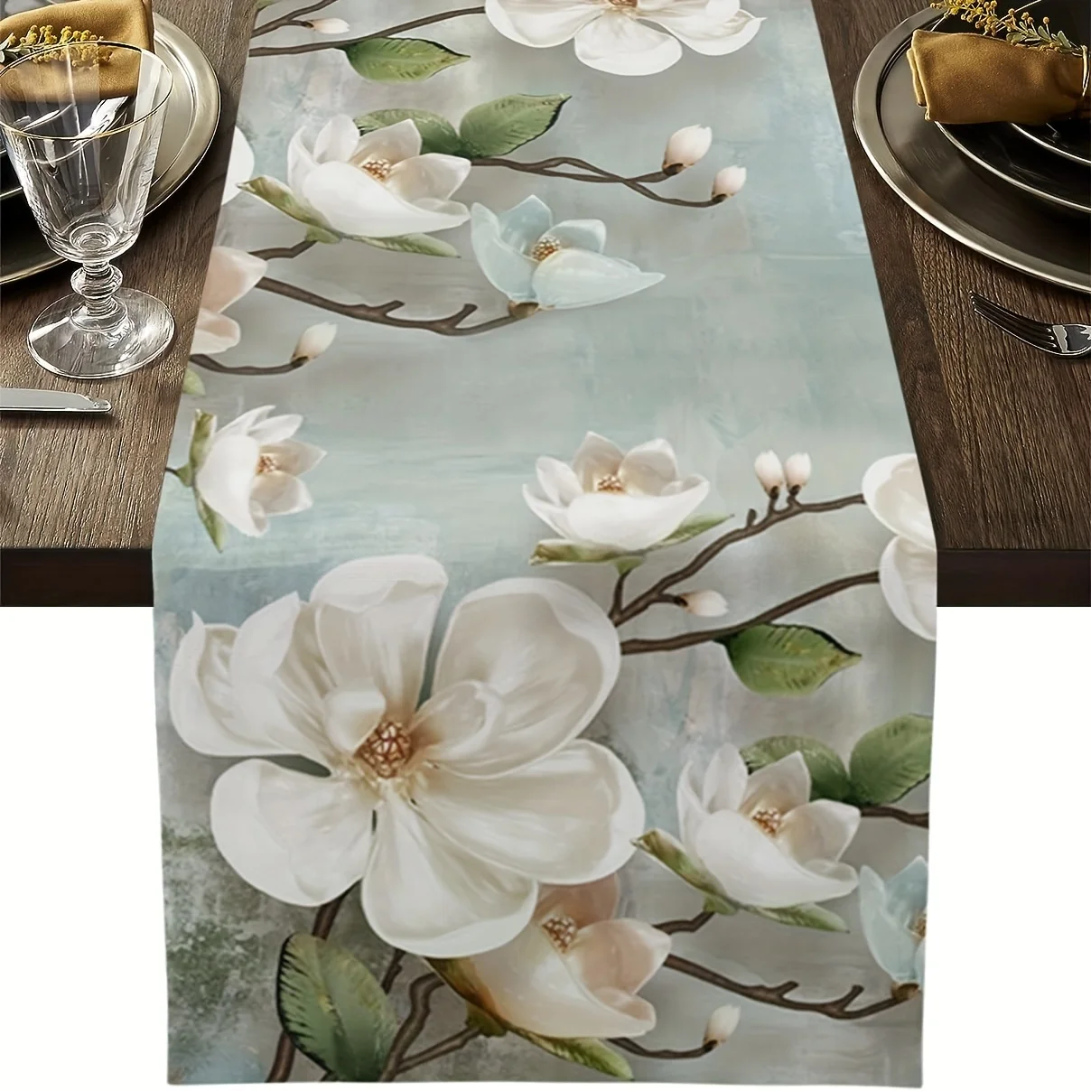 Modern-Watercolor-Magnolia-Linen-Table-Runners-Artistic-Dresser-Scarf ...