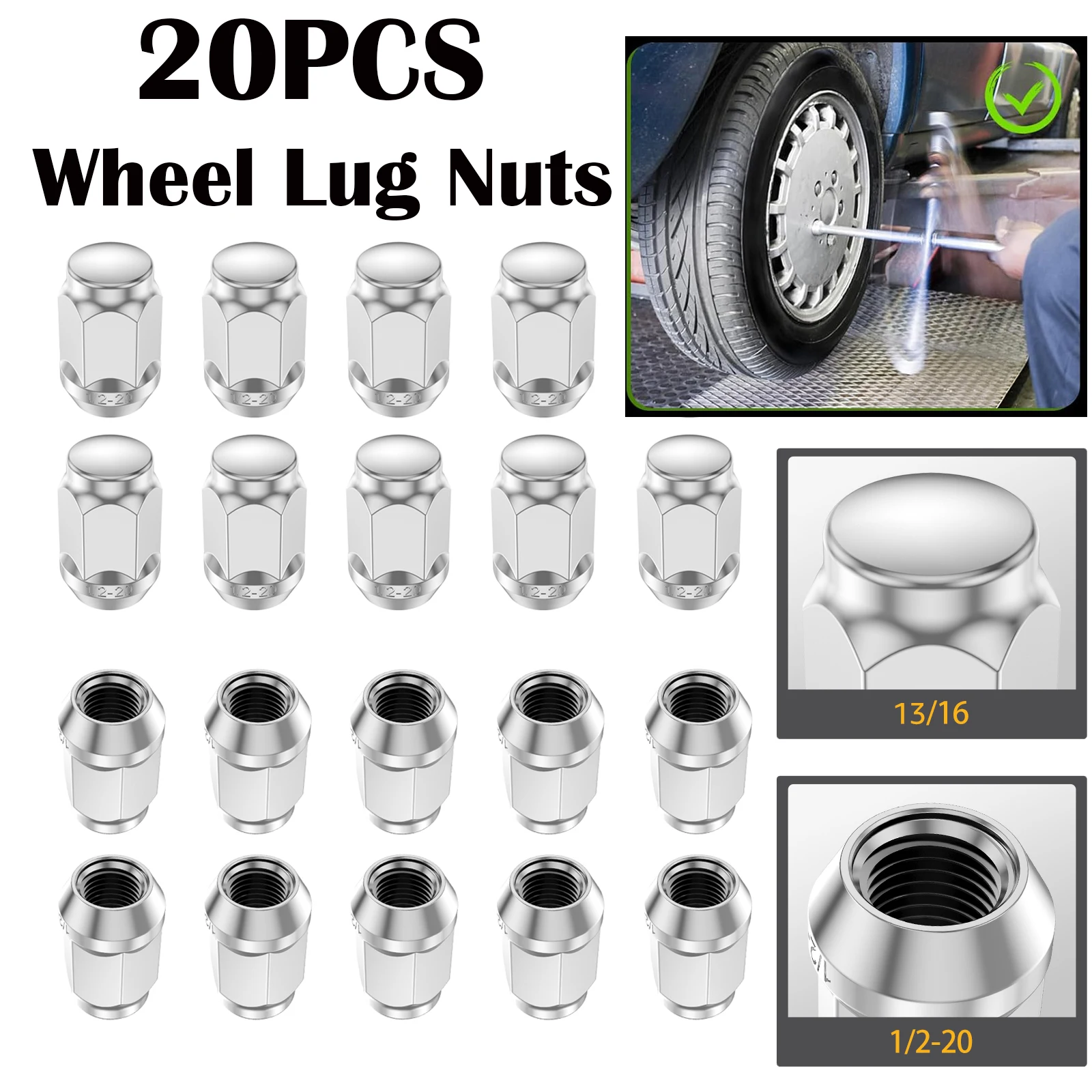 20Pcs Wheel Lug Nut Set Carbon Steel 19mm Hex Wheel Nuts 60 Degree ...