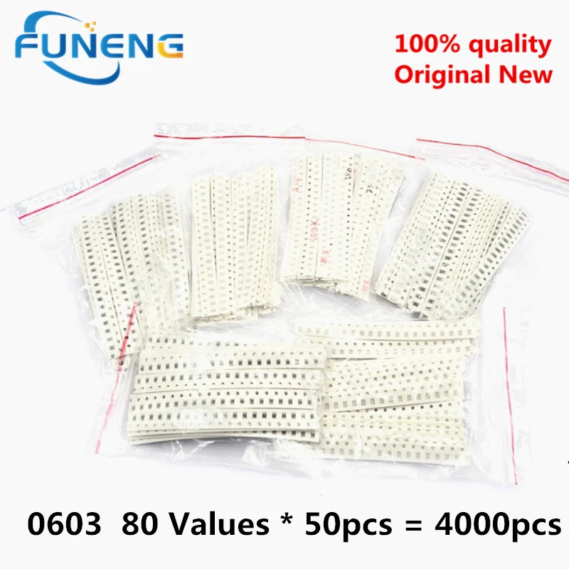 0603 SMD resistor kit Assortment Set 5% 80 Values * 50pcs = 4000pcs KIT ...