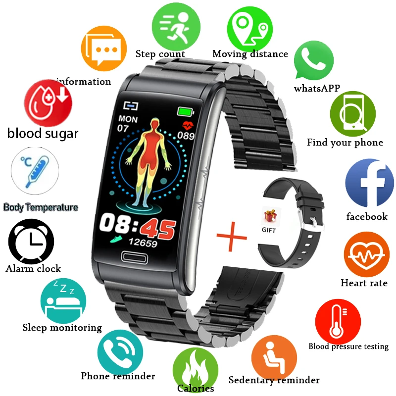 Painless Non-invasive Blood Sugar ECG+PPG Health Smart Bracelet IP68 ...
