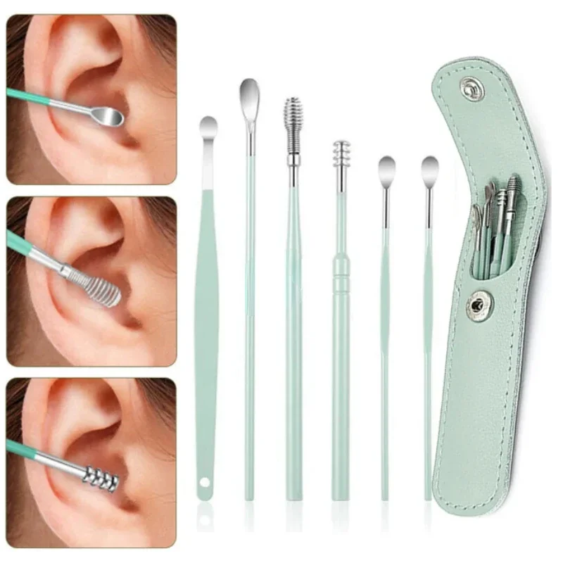 A-o-inoxid-vel-Earpick-Removedor-De-Cera-Kit-Piercing-Ear-Spong-Pickers ...