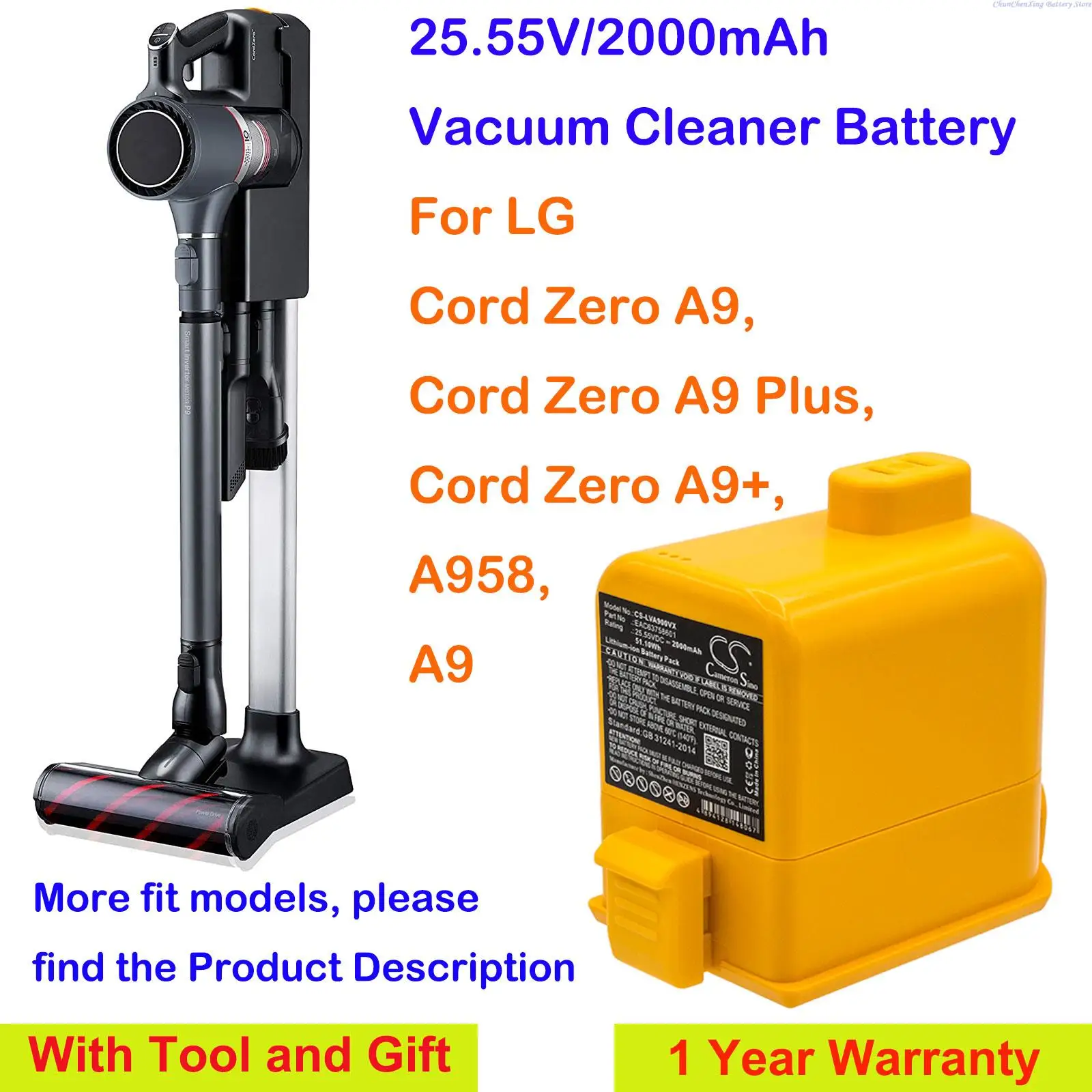 Cameron Sino 2000mAh Vacuum Cleaner battery EAC63758601 for LG Cord ...